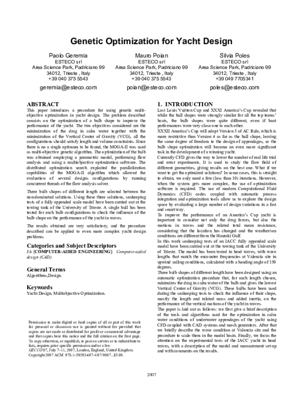 (PDF) Genetic optimization for yacht design