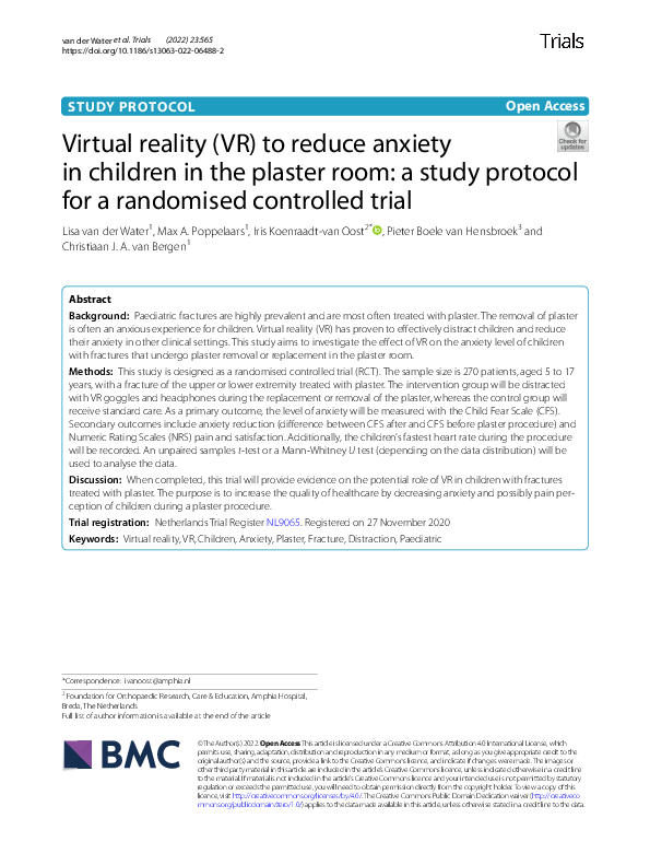 (PDF) Virtual reality (VR) to reduce anxiety in children in the plaster ...