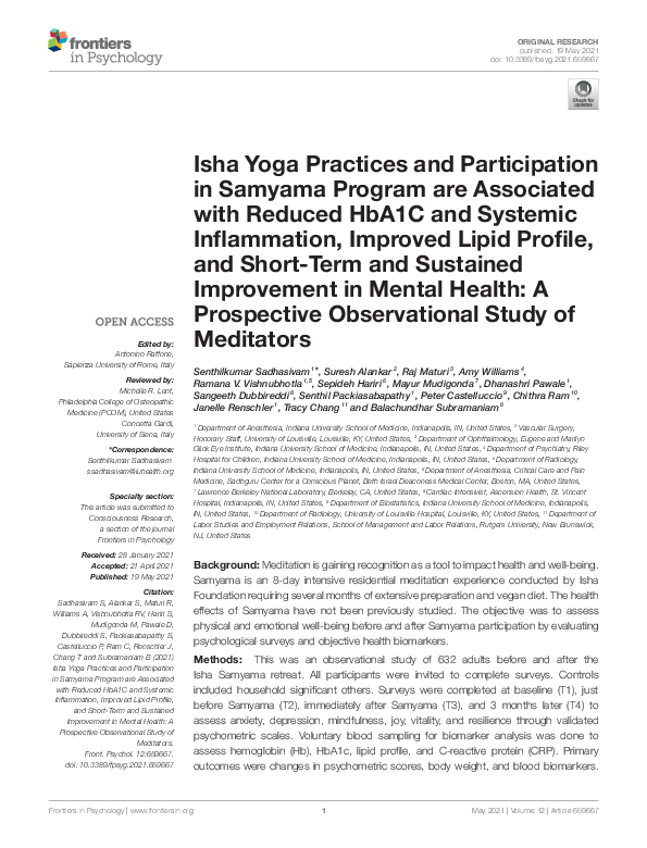 (PDF) Isha Yoga Practices and Participation in Samyama Program are ...
