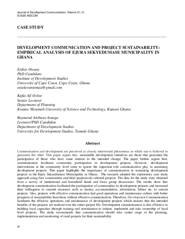 (PDF) Development Communication and Project Sustainability