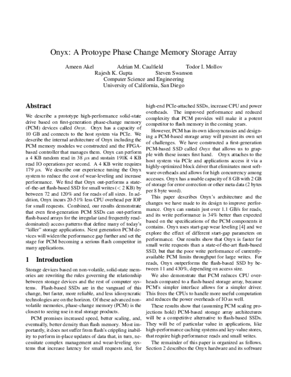(PDF) Onyx: A Prototype Phase Change Memory Storage Array