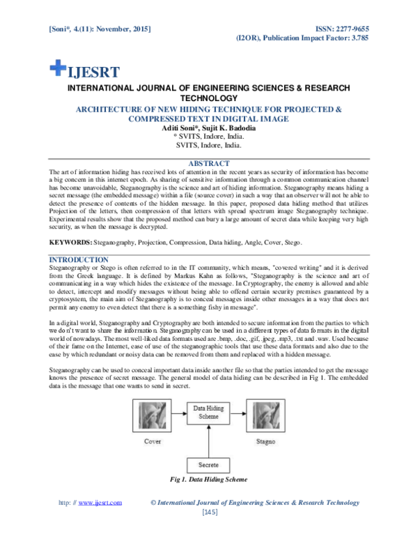 (PDF) ARCHITECTURE OF NEW HIDING TECHNIQUE FOR PROJECTED & COMPRESSED TEXT IN DIGITAL IMAGE
