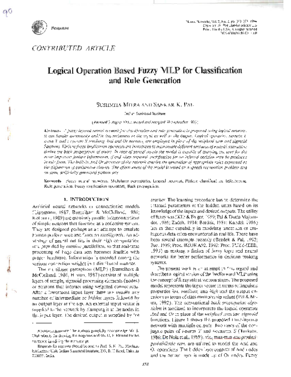 (PDF) Logical operation based fuzzy MLP for classification and rule ...