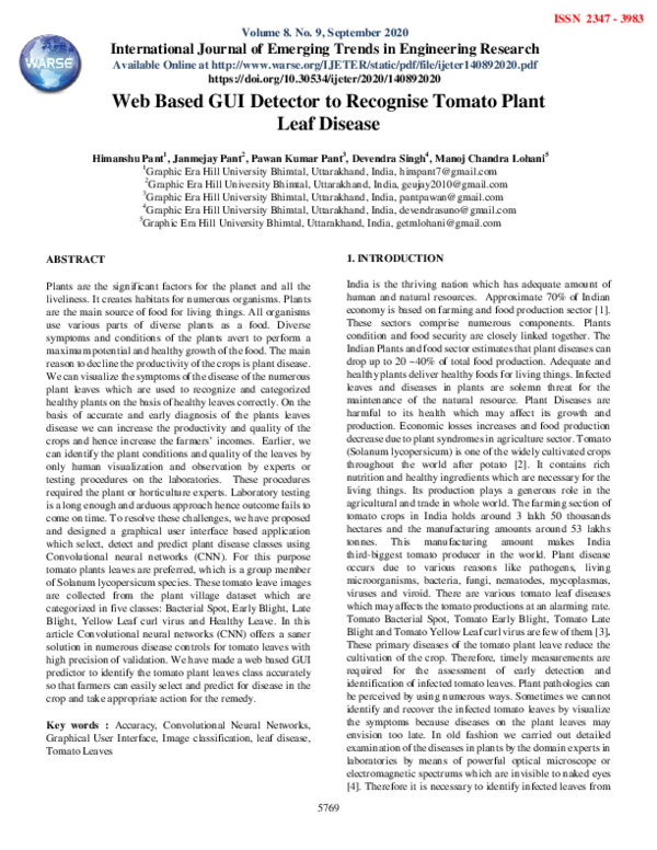(PDF) Web Based GUI Detector to Recognise Tomato Plant Leaf Disease