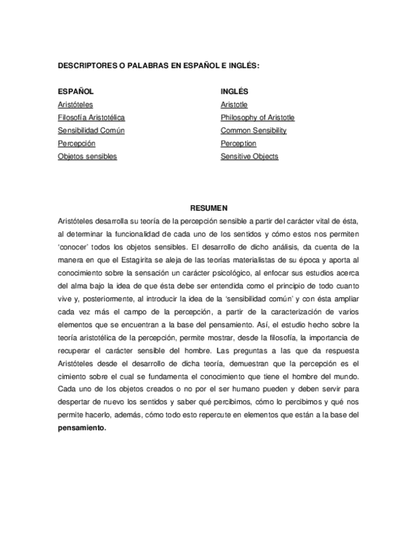 (PDF) Teoría aristotélica de la percepción sensible : más allá de los ...