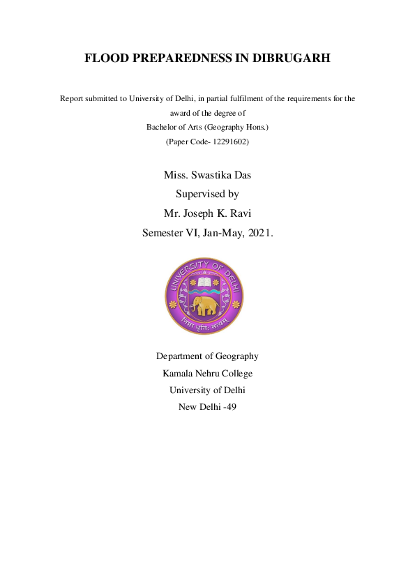(PDF) Disaster management report on Flood preparedness in Dibrugarh, Assam.