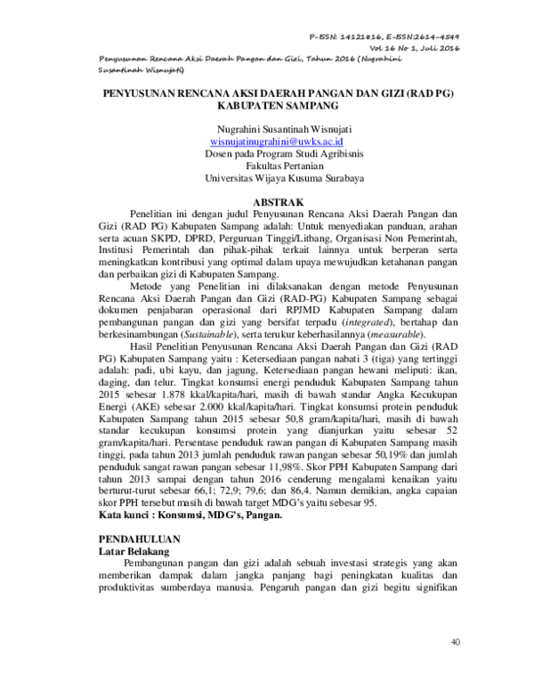 (PDF) Rencana Aksi Daerah Pangan dan Gizi (RAD-PG) Kabupaten Sampang