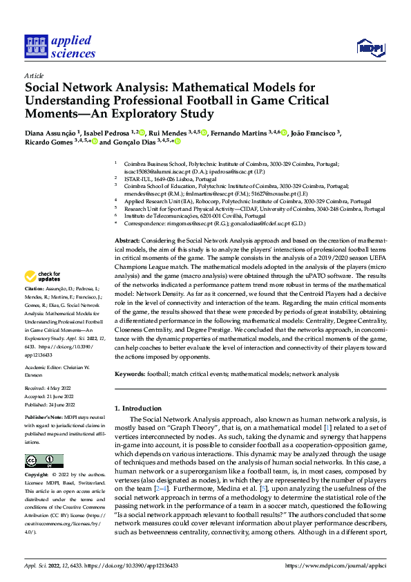 (PDF) Social Network Analysis: Mathematical Models for Understanding Professional Football in ...
