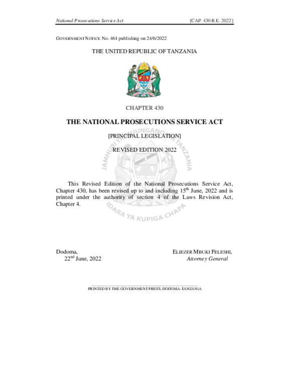 (PDF) THE NATIONAL PROSECUTIONS SERVICE ACT [PRINCIPAL LEGISLATION ...