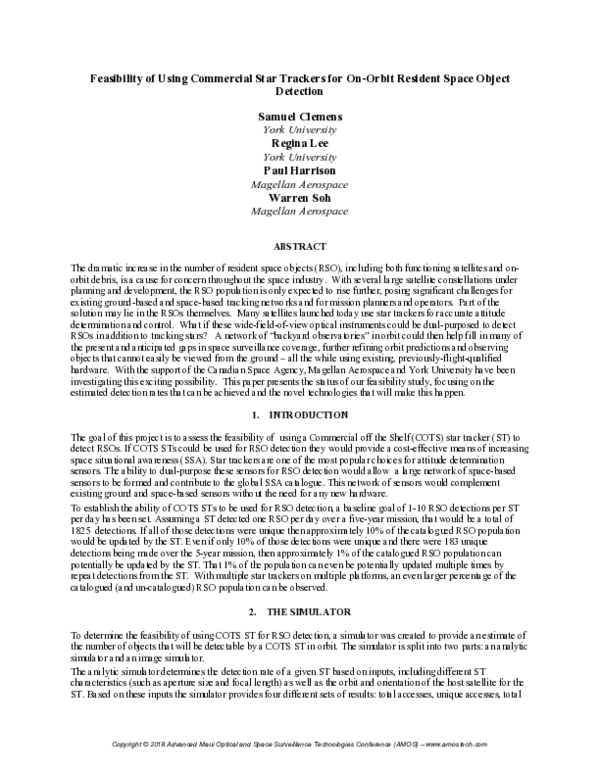 (PDF) Feasibility of Using Commercial Star Trackers for On-Orbit Resident Space Object Detection