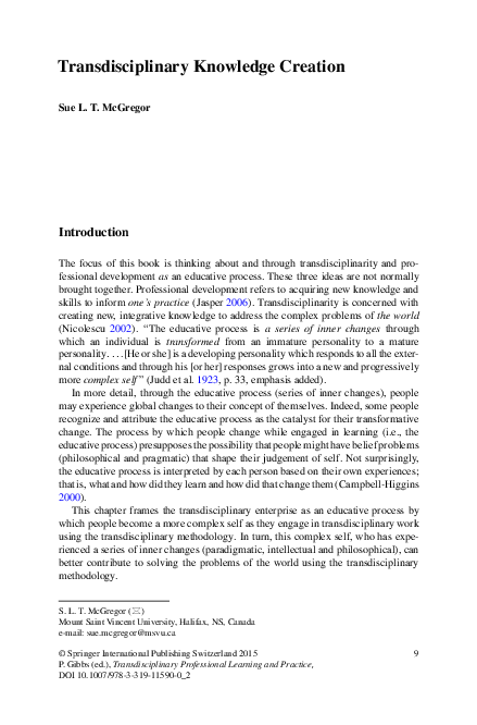 (PDF) Transdisciplinary Knowledge Creation