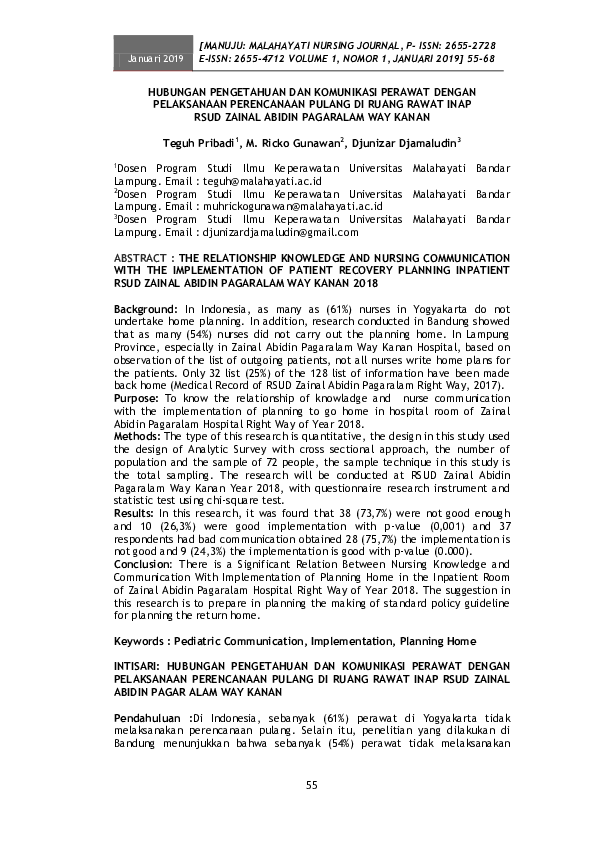 (PDF) Hubungan Pengetahuan Dan Komunikasi Perawat Dengan Pelaksanaan ...