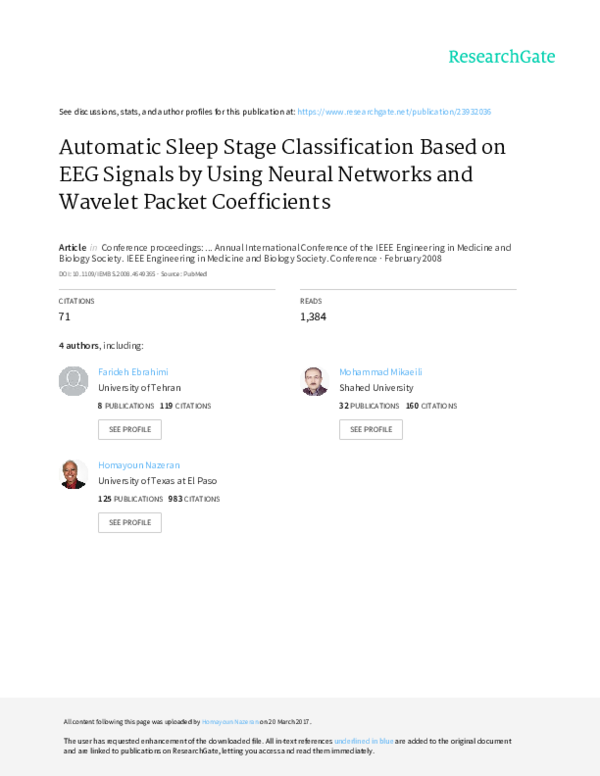 (PDF) Automatic sleep stage classification based on EEG signals by using neural networks and ...