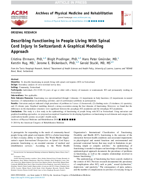 (PDF) Describing Functioning in People Living With Spinal Cord Injury in Switzerland: A ...