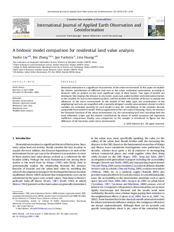 (PDF) A hedonic model comparison for residential land value analysis