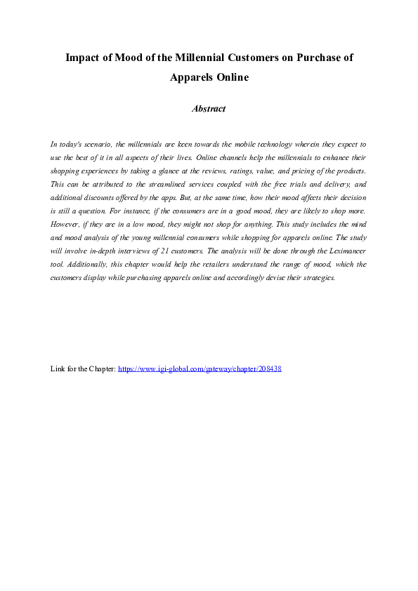 (DOC) Impact of Mood of the Millennial Customers on Purchase of ...