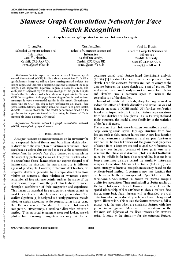 Pdf Siamese Graph Convolution Network For Face Sketch Recognition An