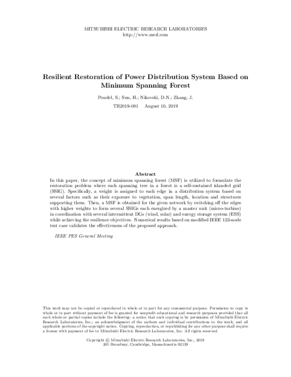 (PDF) Resilient Restoration of Power Distribution System Based on Minimum Spanning Forest