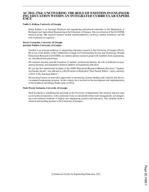 (PDF) Uncovering the Role of Emotion in Engineering Education within an ...