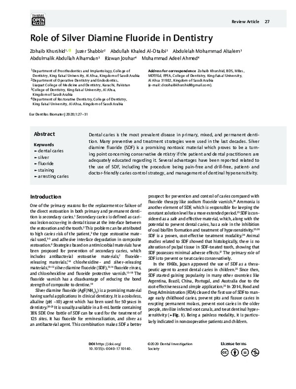 (PDF) Role of Silver Diamine Fluoride in Dentistry