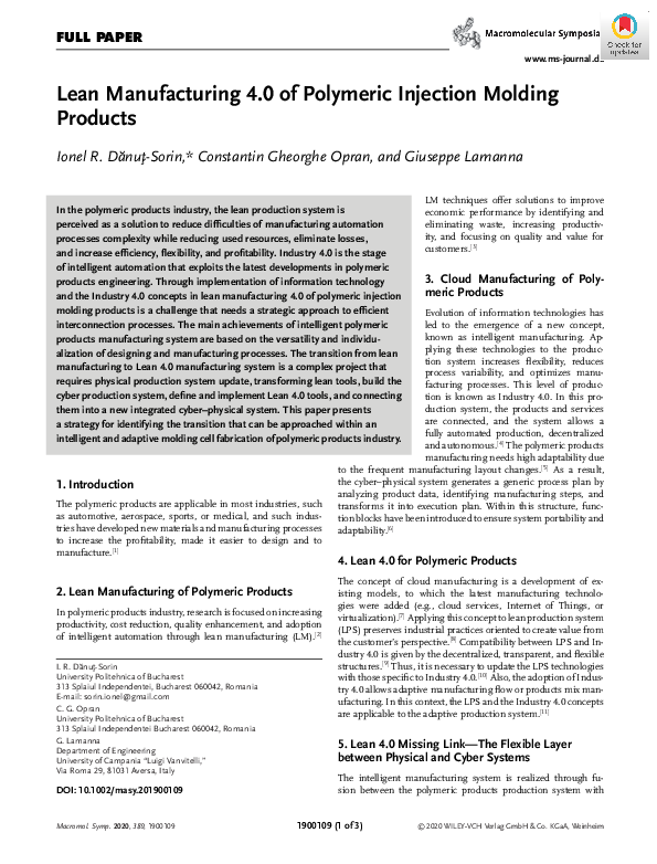 (PDF) Lean 4.0 Strategies for Polymeric Injection Molding