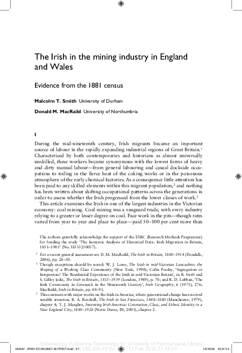 (PDF) The Irish in the mining industry in England and Wales: Evidence ...