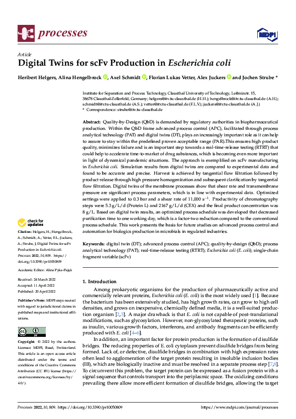 (PDF) Digital Twins for scFv Production in Escherichia coli