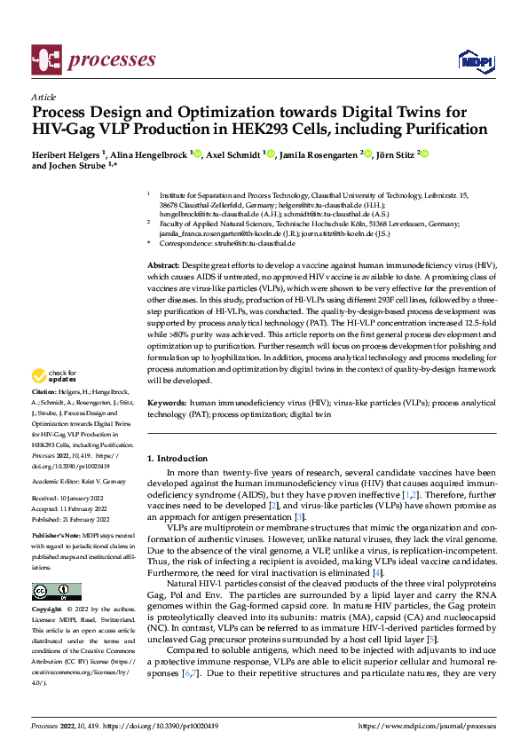 (PDF) Process Design and Optimization towards Digital Twins for HIV-Gag VLP Production in HEK293 ...