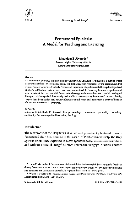 (PDF) Pentecostal Epiclesis: A Model for Teaching and Learning