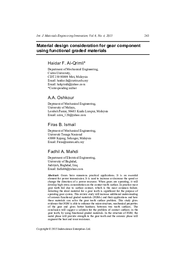 (PDF) Material design consideration for gear component using functional ...