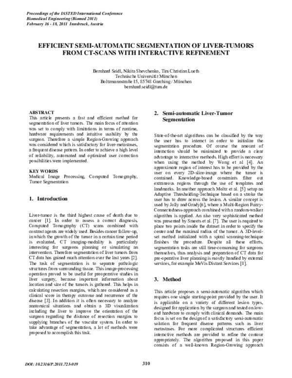 Pdf Efficient Semi Automatic Segmentation Of Liver Tumors From Ct Scans With Interactive