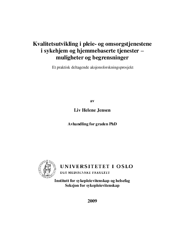 (PDF) Kvalitetsutvikling I Pleie Og Omsorgstjenestene I Sykehjem Og ...