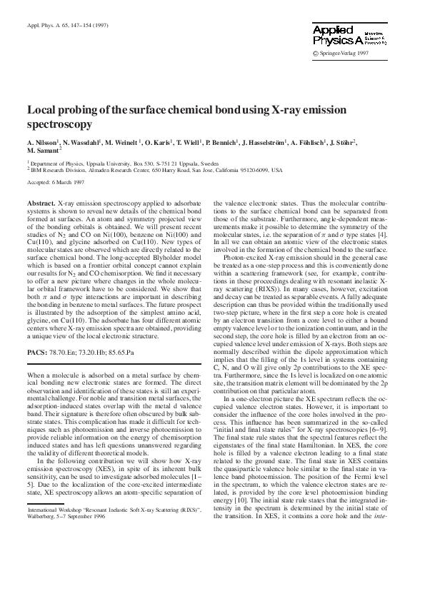 (PDF) Local probing of the surface chemical bond using X-ray emission ...