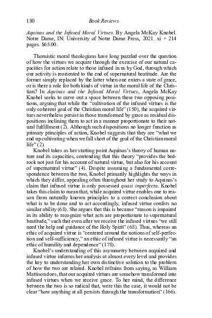 (PDF) Review of Aquinas and the Infused Moral Virtues by Angela Knobel