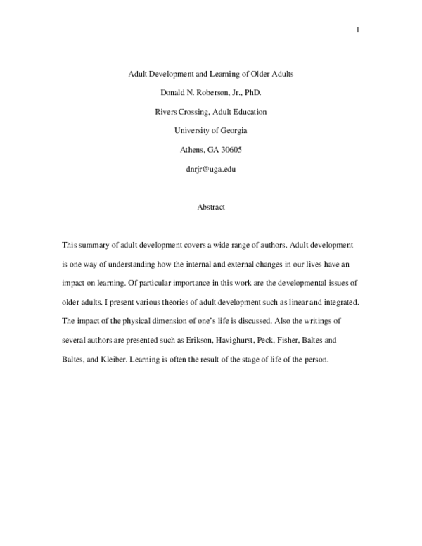 (PDF) Adult Development and Learning of Older Adults