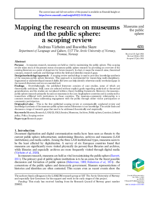 (PDF) Mapping the research on museums and the public sphere: a scoping ...