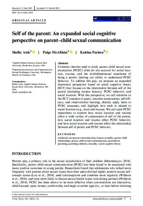 (PDF) Self of the parent: An expanded social cognitive perspective on ...