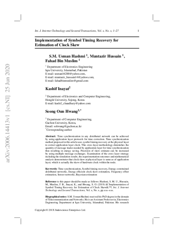 (PDF) Implementation of symbol timing recovery for estimation of clock skew
