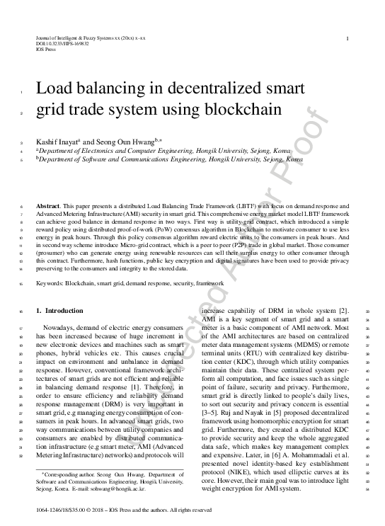 Pdf Load Balancing In Decentralized Smart Grid Trade System Using Blockchain