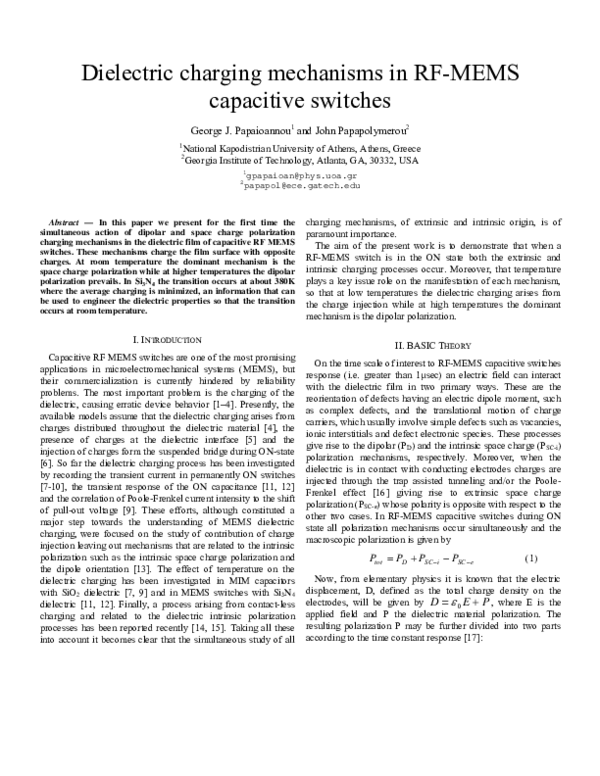 (PDF) Contactless Dielectric Charging Mechanisms in RF-MEMS Capacitive Switches