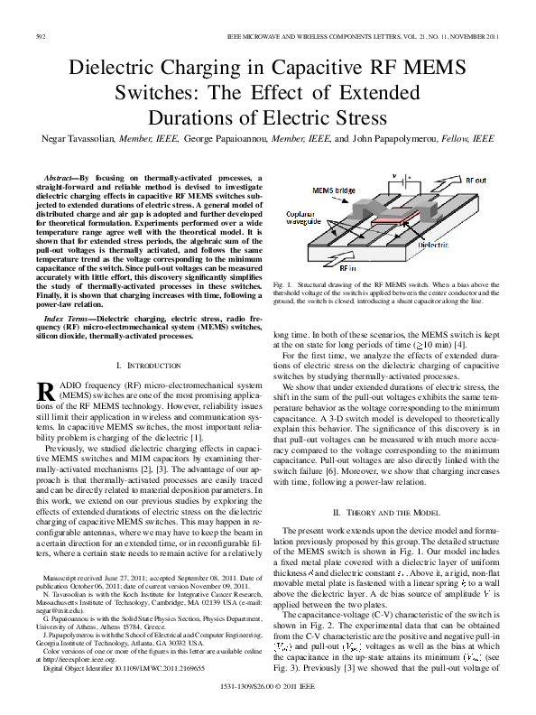 Pdf Dielectric Charging In Capacitive Rf Mems Switches The Effect Of Extended Durations Of