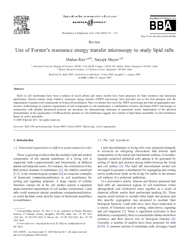 (PDF) Use of Forster's resonance energy transfer microscopy to study ...