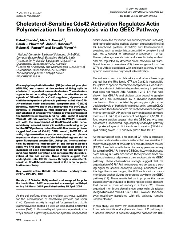 Cholesterol-Sensitive Cdc42 Activation Regulates Actin Polymerization ...