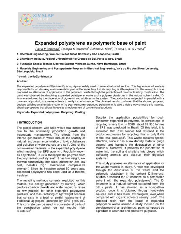 (PDF) Expanded polystyrene as polymeric base of paint