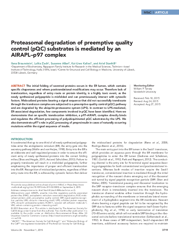 (PDF) Proteasomal degradation of pre-emptive quality control (pQC ...