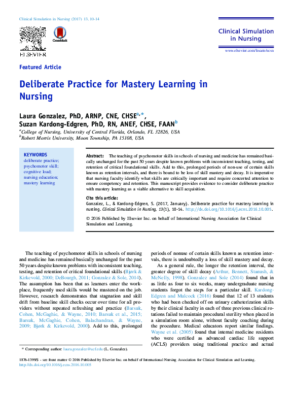 (PDF) Deliberate Practice for Mastery Learning in Nursing