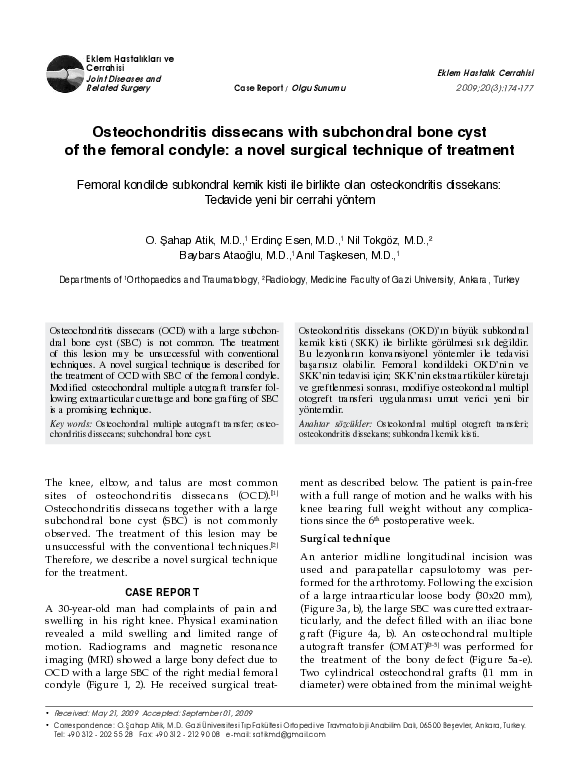 (PDF) Osteochondritis dissecans with subchondral bone cyst of the ...