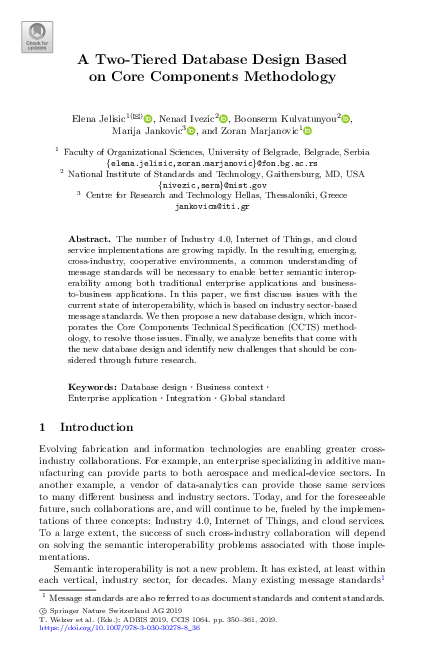 (PDF) A Two-Tiered Database Design Based on Core Components Methodology