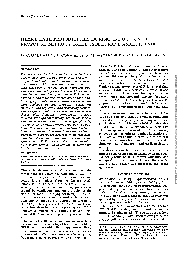 (PDF) Heart Rate Periodicities During Induction of Propofol-Nitrous ...