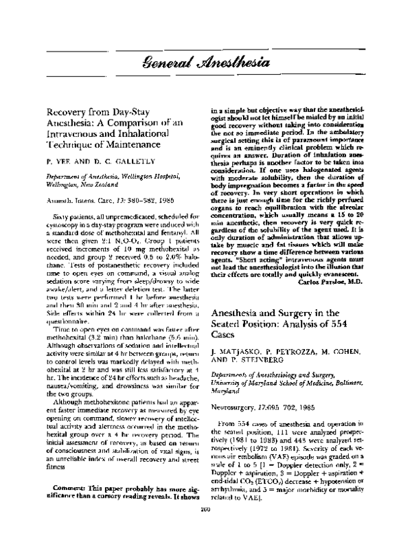 (PDF) Recovery from Day-Stay Anesthesia